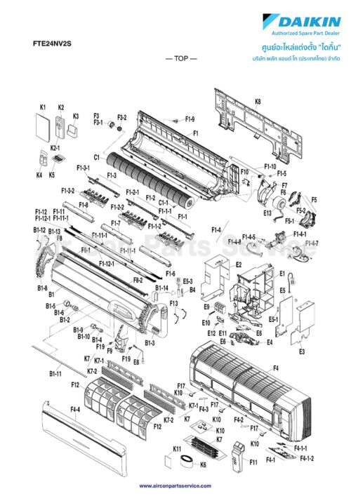 อะไหล่แอร์ DAIKIN คอยล์เย็น Model FTE24NV2S | Air Con Parts Service
